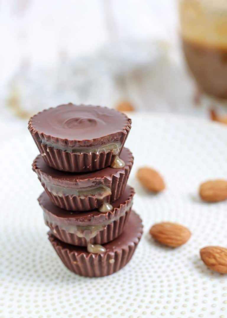 Chocolate Caramel Almond Butter Cups • Fit Mitten Kitchen
