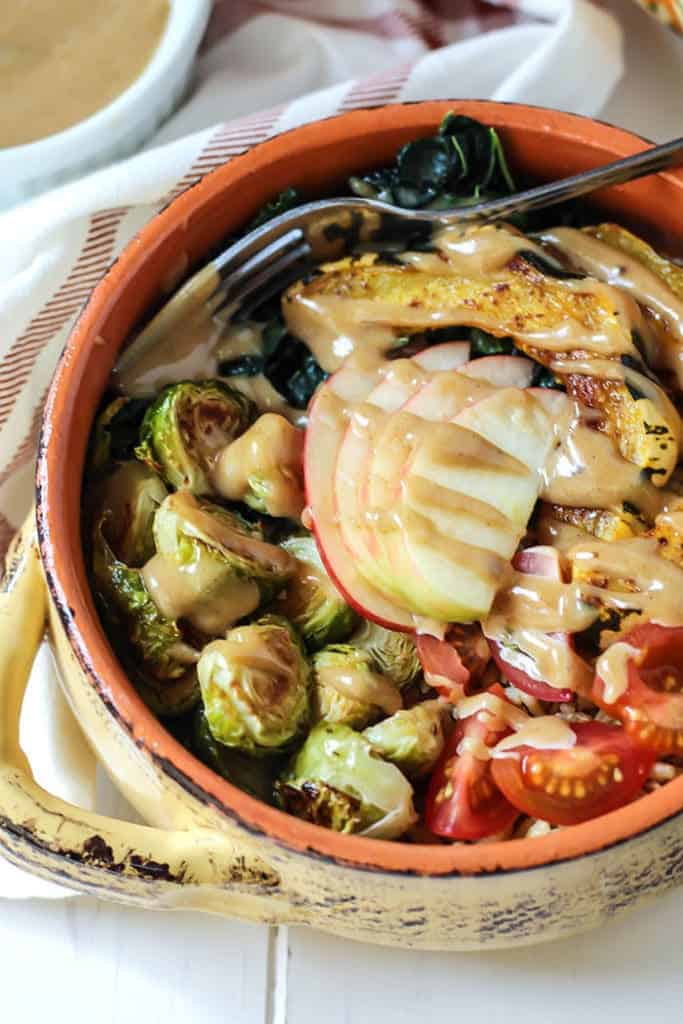 Fall Harvest Power Bowl with Spiced Maple Tahini Dressing • Fit Mitten ...