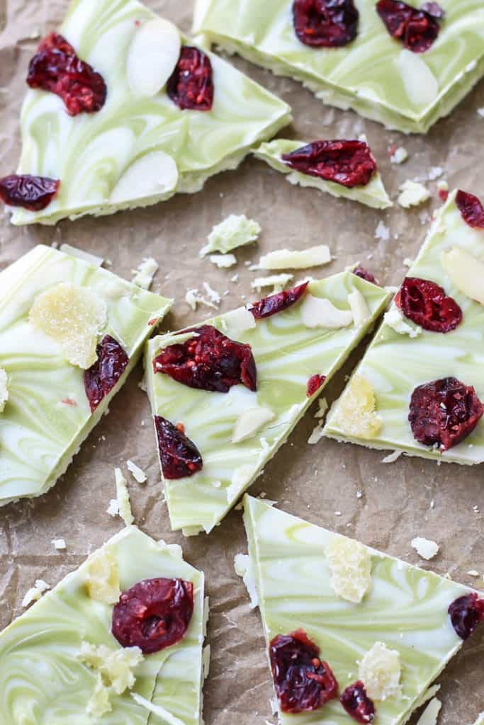 Matcha Cranberry White Chocolate Bark • Fit Mitten Kitchen