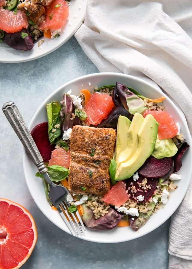 Grapefruit Salmon Salad with quinoa, beets and avocado • Fit Mitten Kitchen
