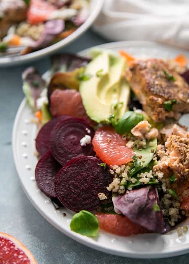 Grapefruit Salmon Salad with quinoa, beets and avocado • Fit Mitten Kitchen
