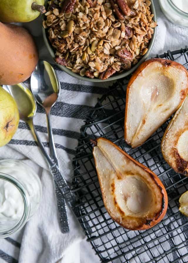 Grilled Pear & Yogurt Parfaits with Pecan Cardamom Spiced Granola • Fit ...