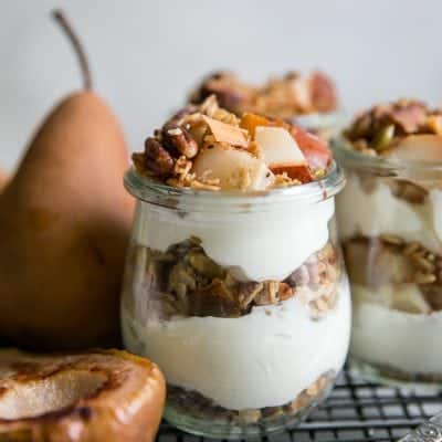 Grilled Pear & Yogurt Parfaits with Pecan Cardamom Spiced Granola • Fit ...