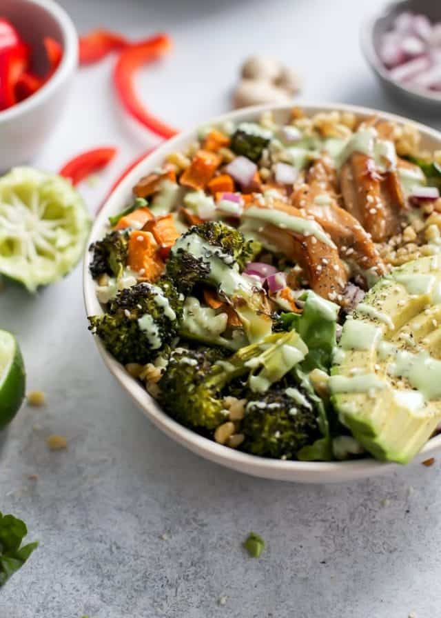 Ginger Chicken Power Bowls + Creamy Lime Dressing | Fit Mitten Kitchen