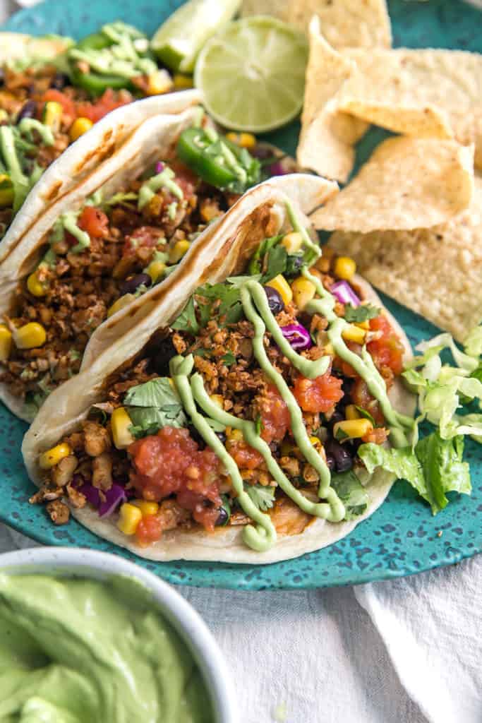 Cauliflower Walnut Tacos with Avocado Lime Crema • Fit Mitten Kitchen