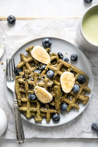 Healthy Matcha Waffles {gluten free} • Fit Mitten Kitchen