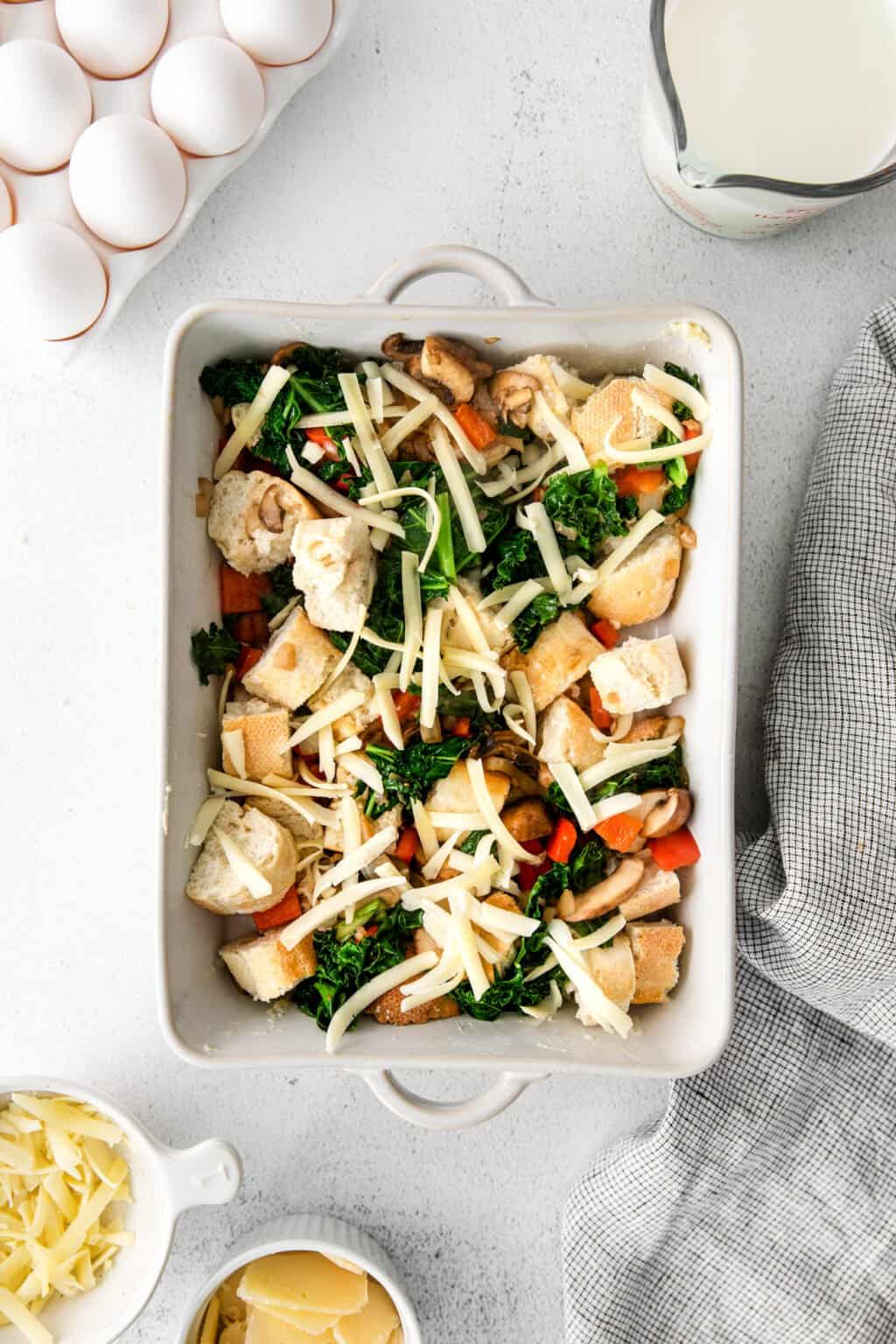 Vegetarian Breakfast Strata {overnight casserole} • Fit Mitten Kitchen