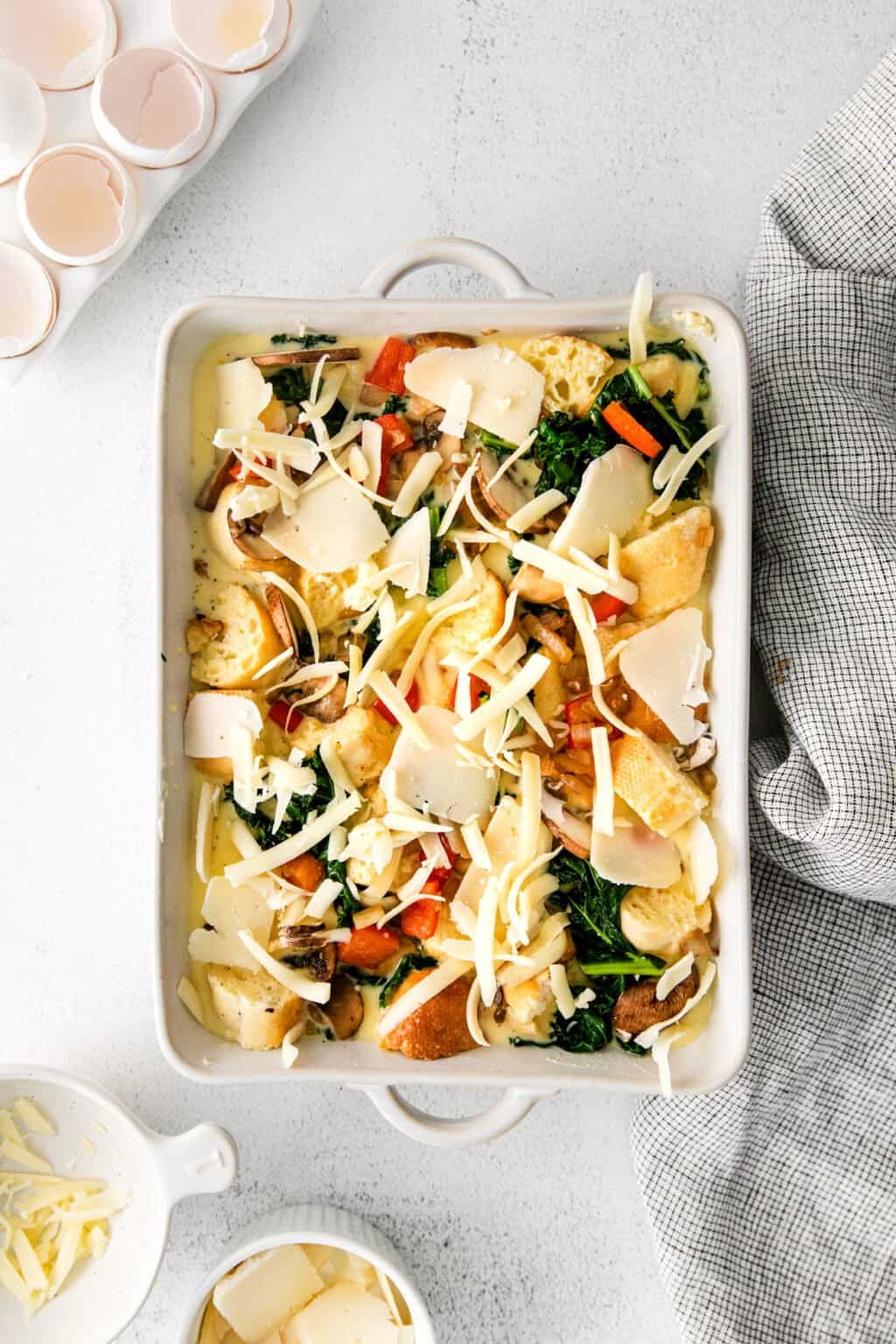 Vegetarian Breakfast Strata {overnight casserole} • Fit Mitten Kitchen