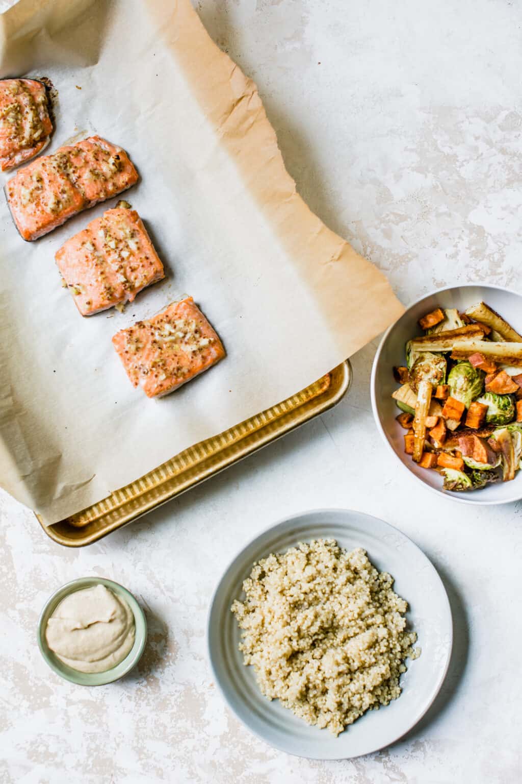 Salmon Power Bowls with lemon tahini dressing • Fit Mitten Kitchen
